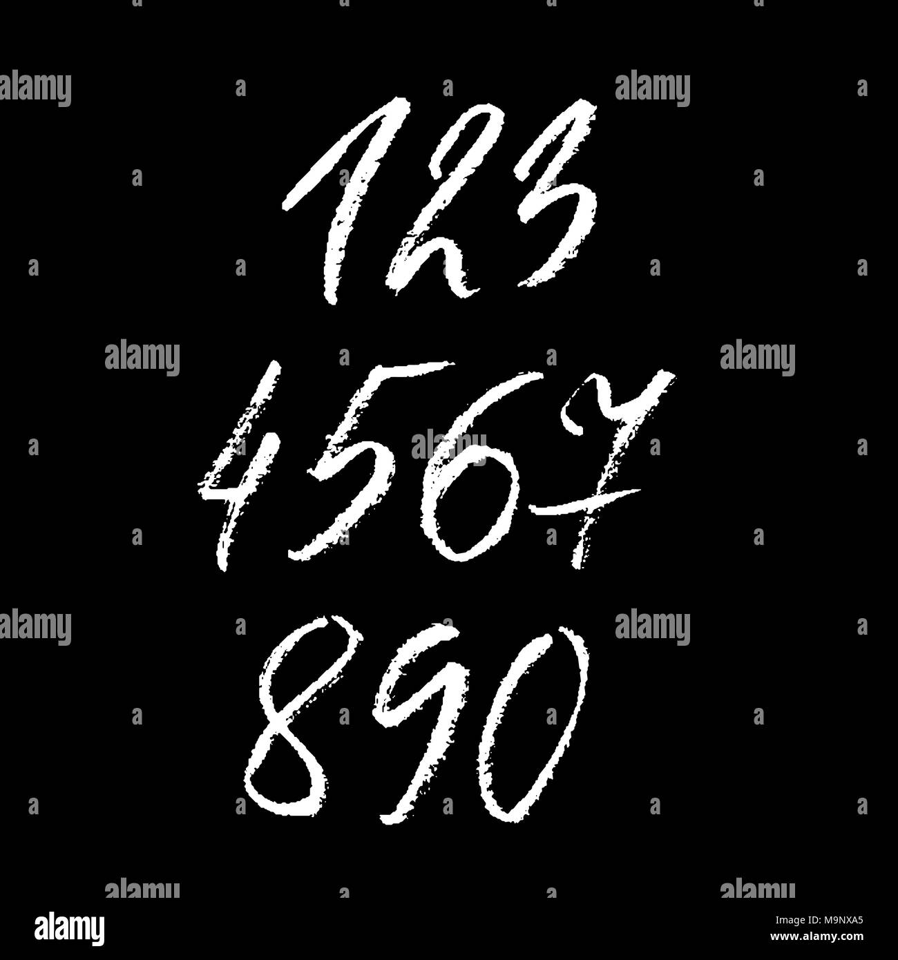 Set of calligraphic ink numbers. Textured brush lettering. Vector ...