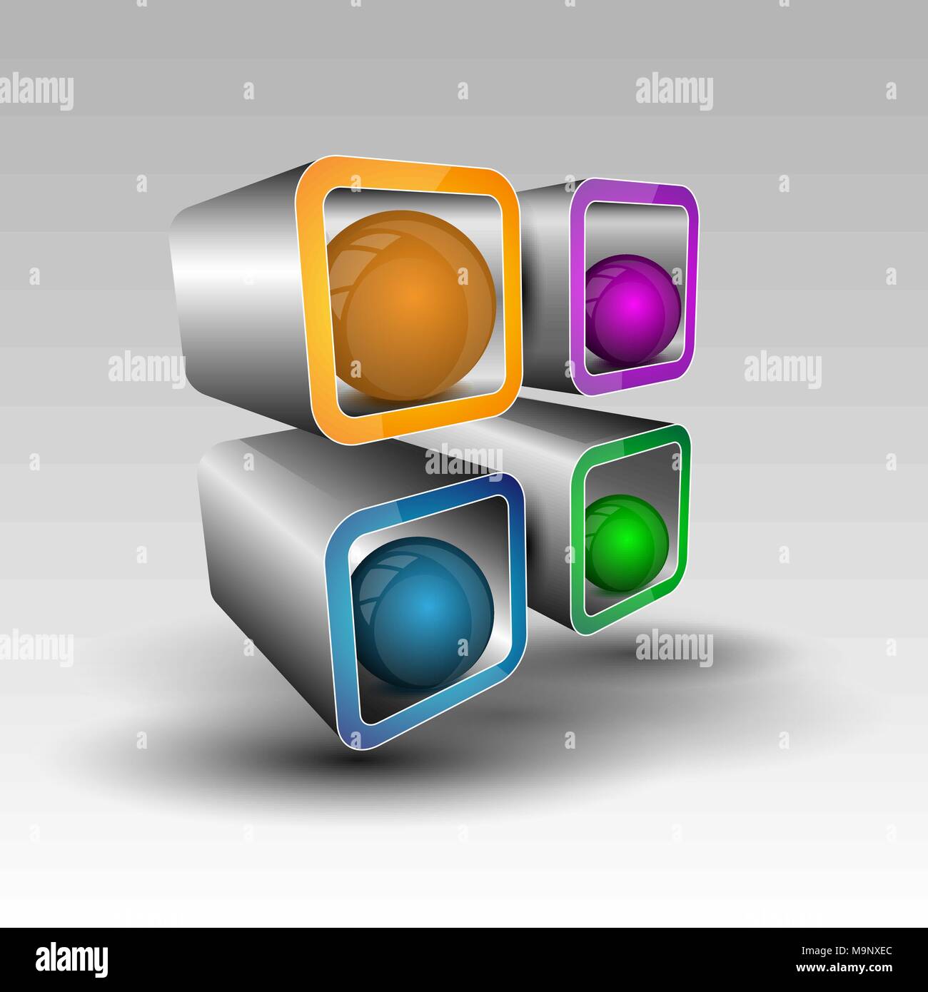 3d rectangles with multi colored spheres inside Stock Vector Image ...