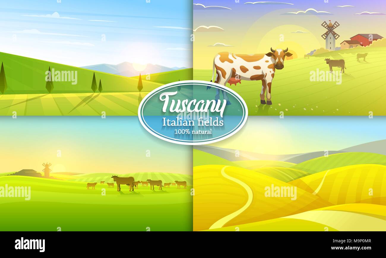 Rural landscape. Farm Agriculture. Vector illustration. Poster with ...