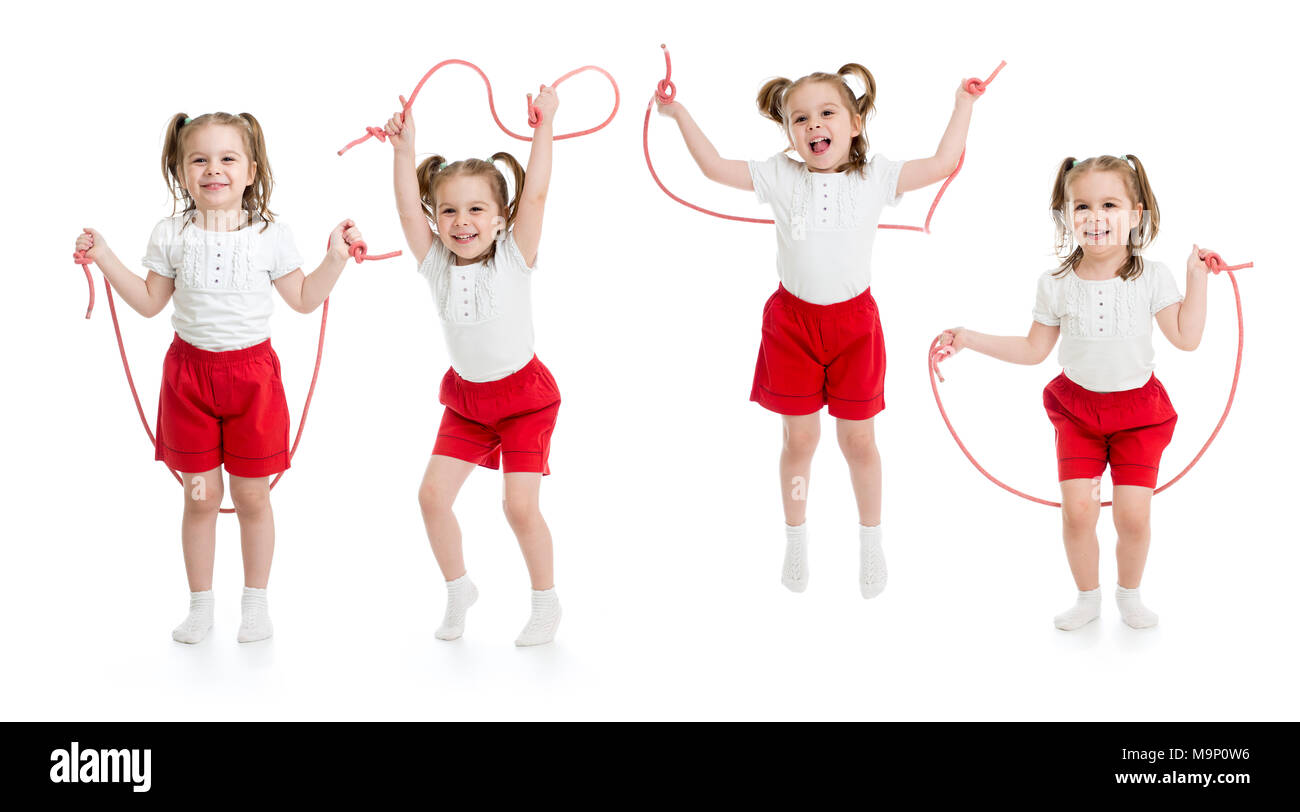 Set of child girl jumping with rope isolated Stock Photo - Alamy