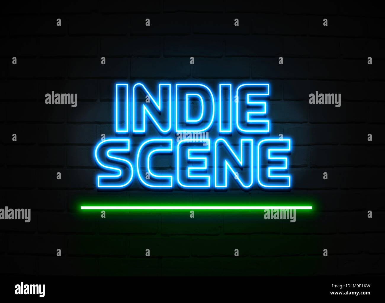 Indie Scene neon sign - Glowing Neon Sign on brickwall wall - 3D ...