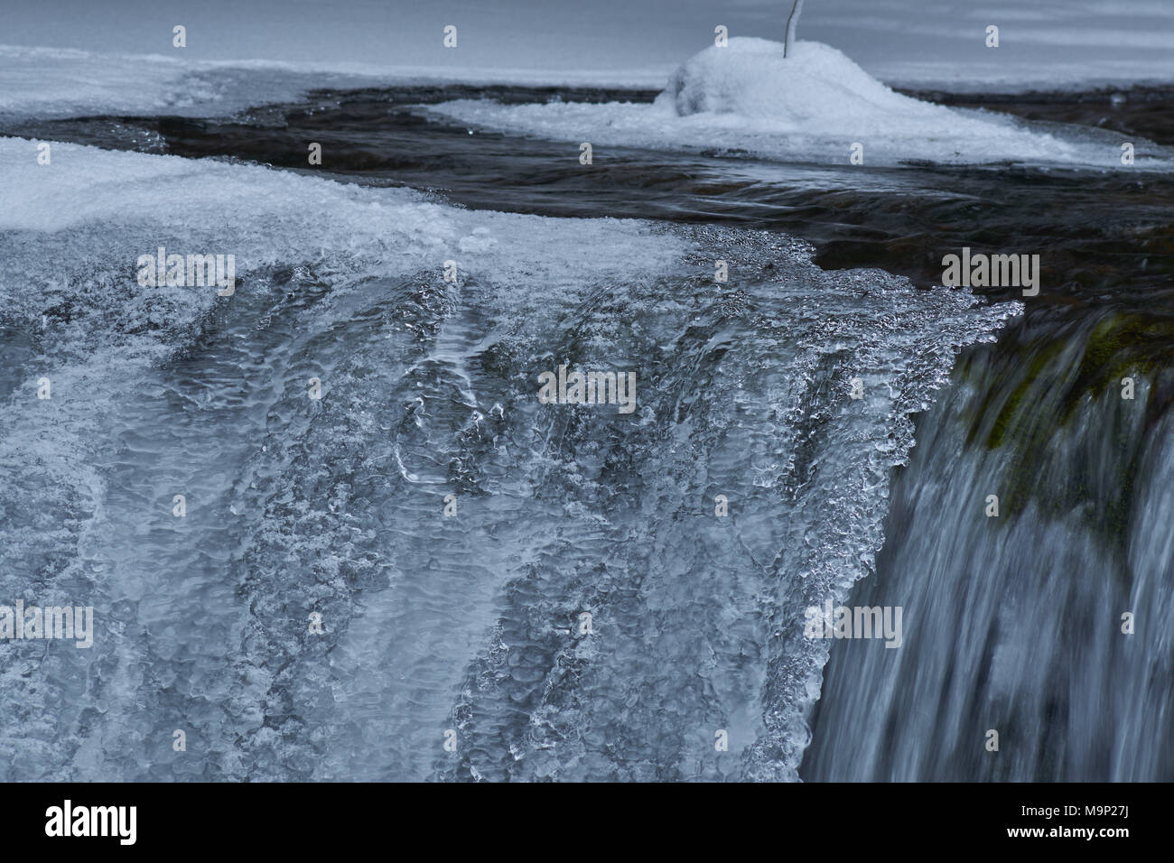 Rapidly flowing cold water through the ice Stock Photo - Alamy