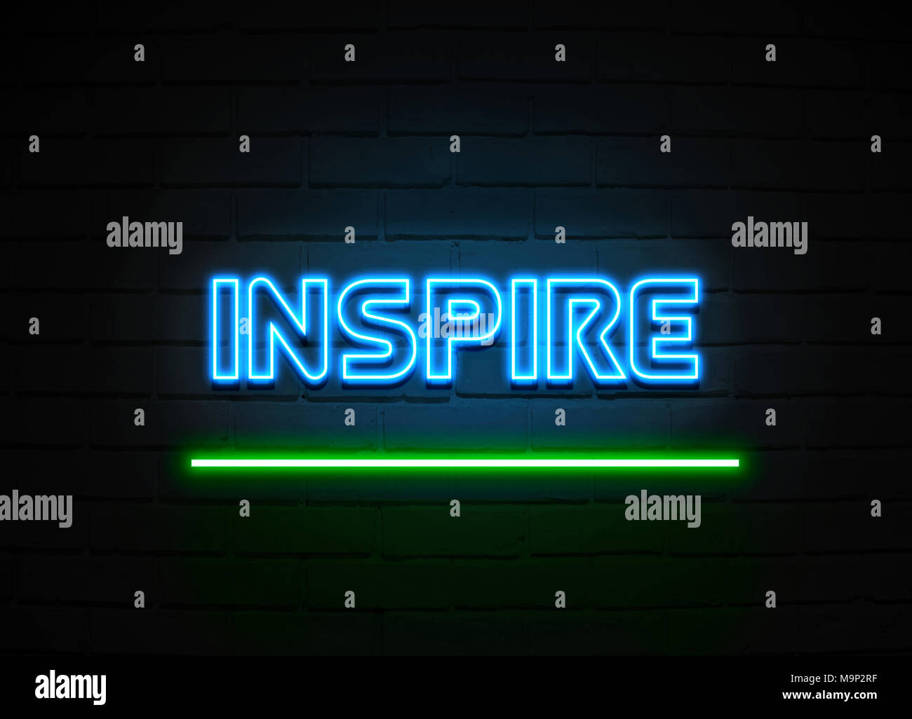 Inspire neon sign - Glowing Neon Sign on brickwall wall - 3D rendered ...