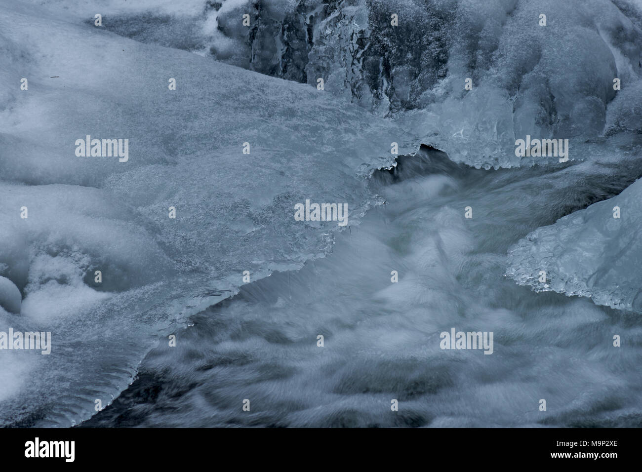 Rapidly flowing cold water through the ice Stock Photo - Alamy