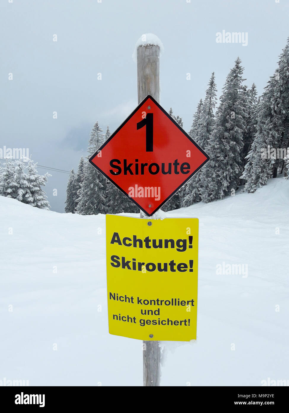 Sign Skiroute, Wallberg, Rottach-Egern, Bavaria, Germany Stock Photo ...