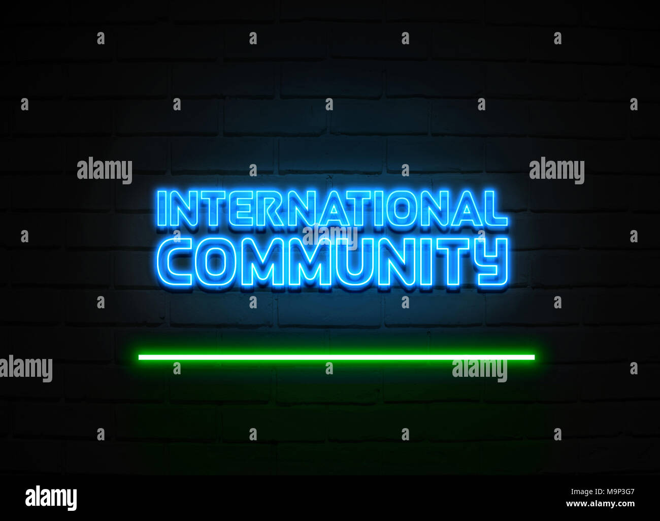 International Community neon sign - Glowing Neon Sign on brickwall wall ...