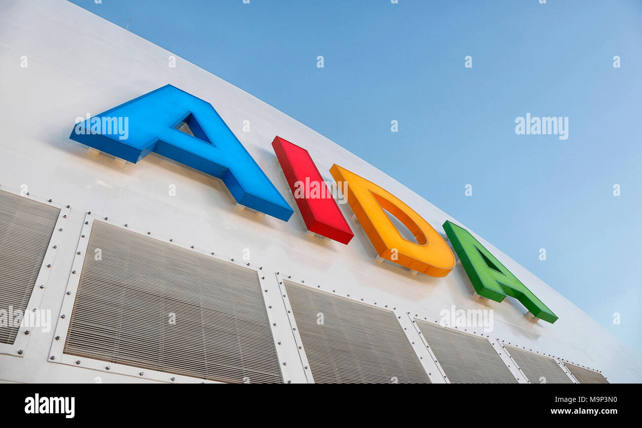 Aida lettering on cruise ship Stock Photo - Alamy
