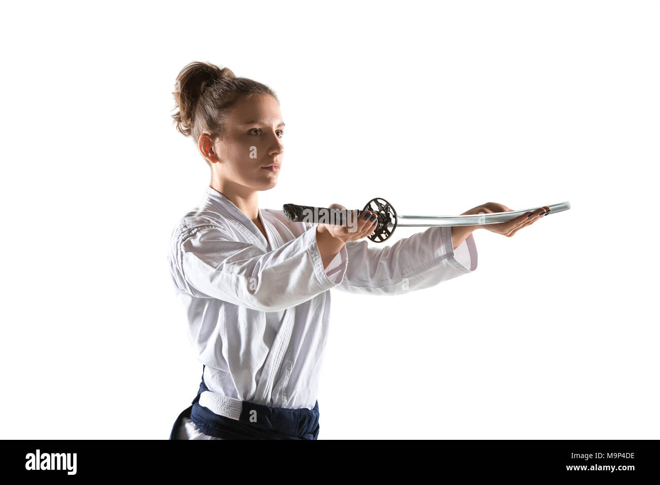 Aikido master practices defense posture. Healthy lifestyle and sports ...