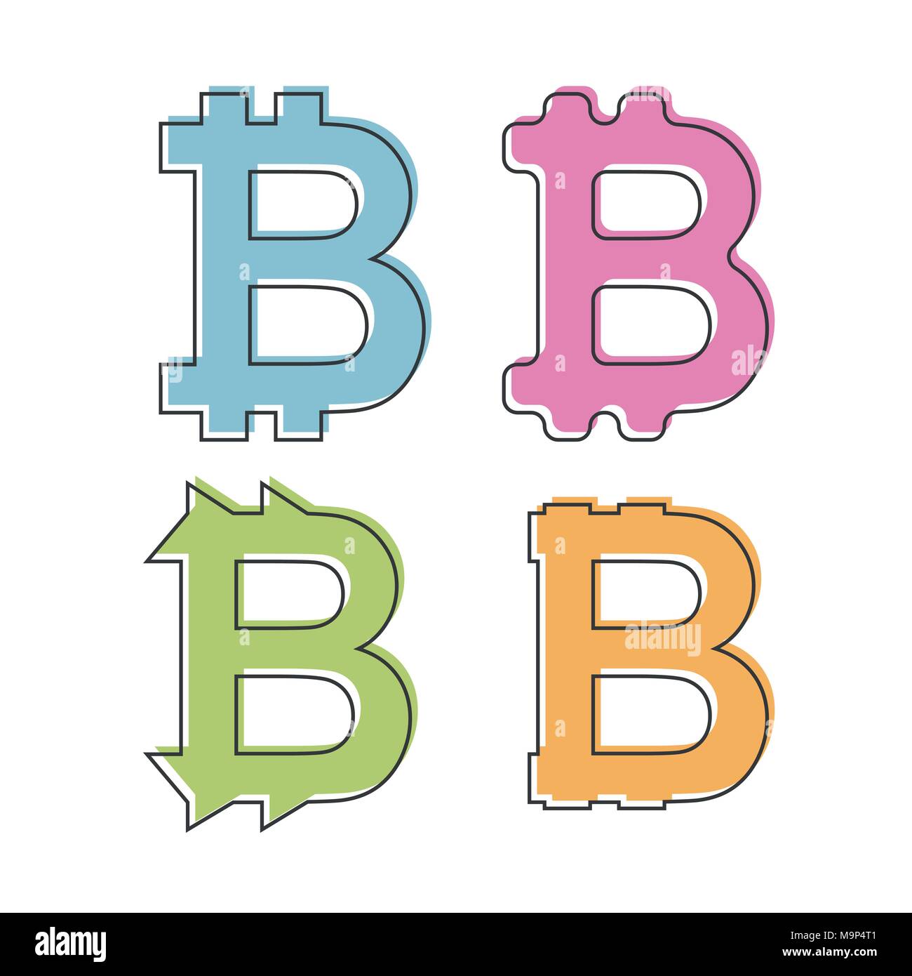 Simple, flat bitcoin icon - logo. Four variations - different colors ...