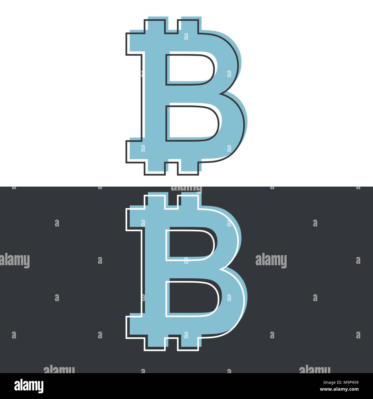 Bitcoin blue symbol icon, black and white design. Flat style vector ...