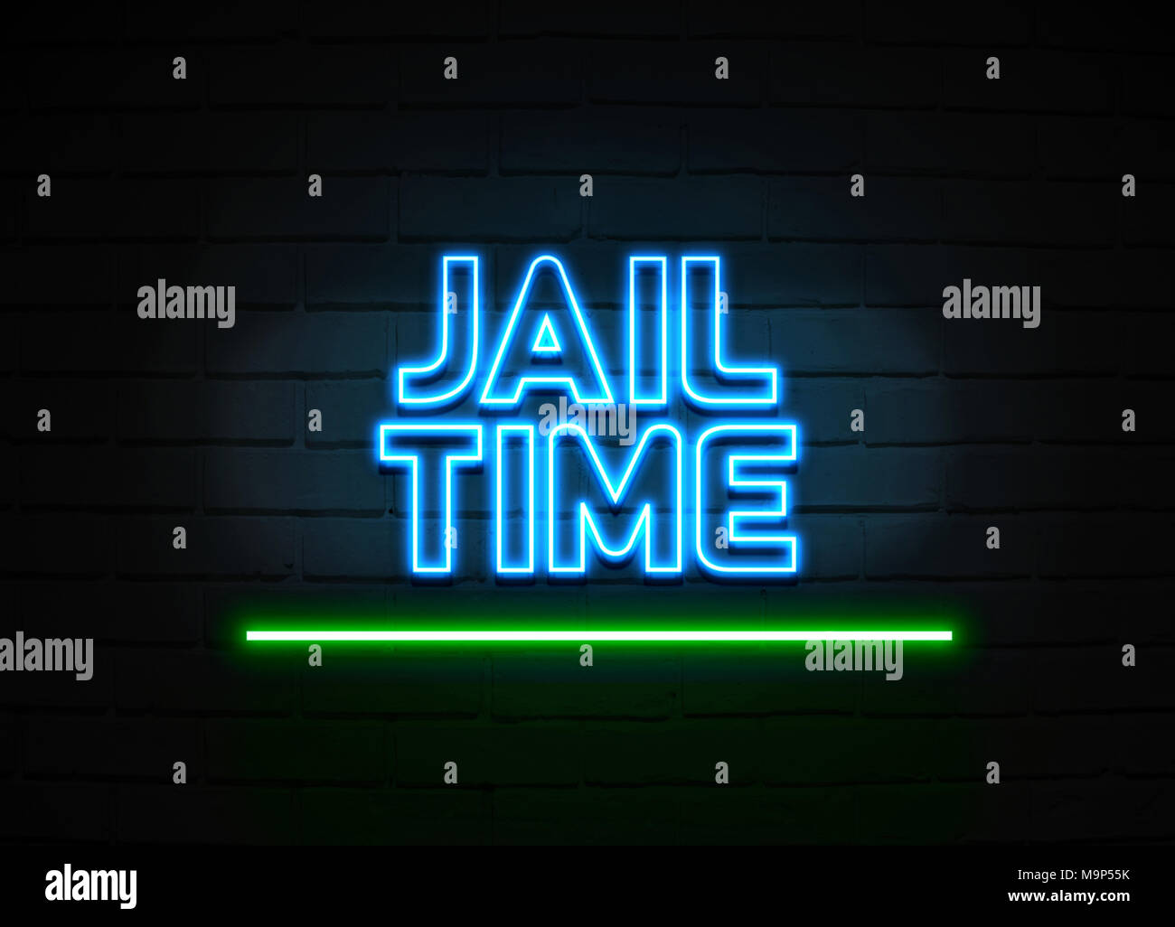Jail Time neon sign - Glowing Neon Sign on brickwall wall - 3D rendered ...