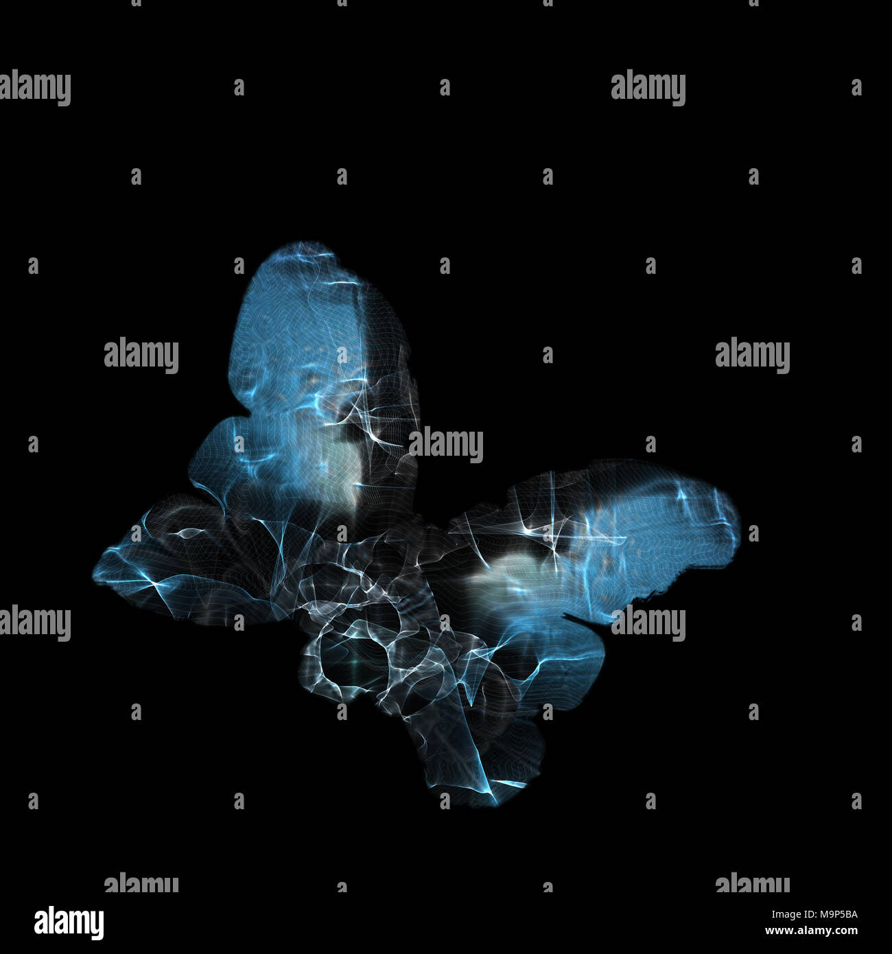 Abstract digital background, butterfly made of particles, lines and ...