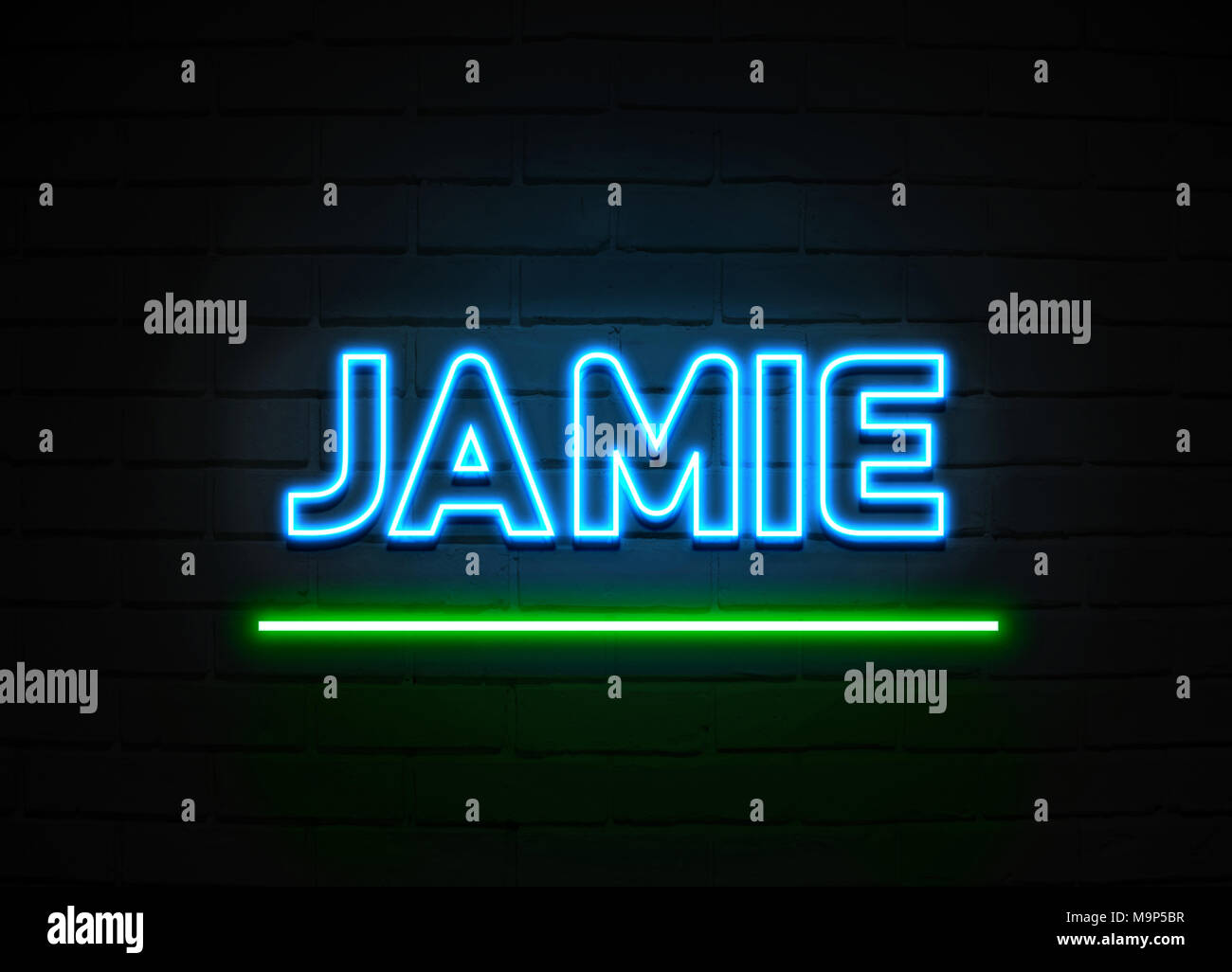 Jamie neon sign - Glowing Neon Sign on brickwall wall - 3D rendered ...