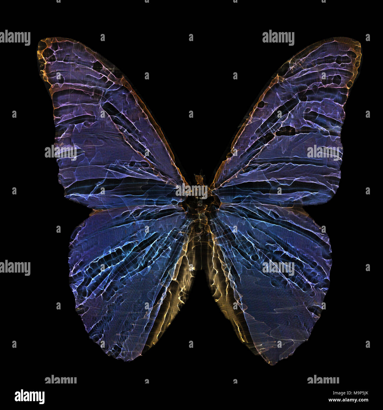 Abstract digital background, butterfly made of particles, lines and ...
