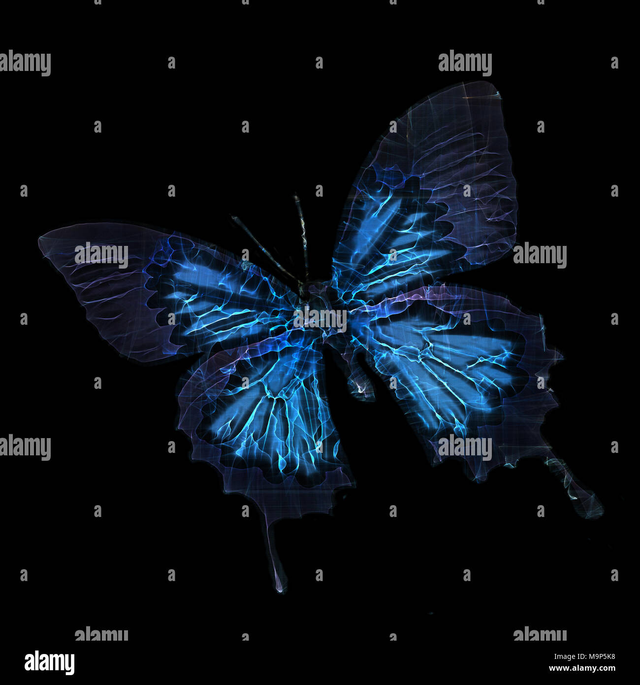 Abstract digital background, butterfly made of particles, lines and ...