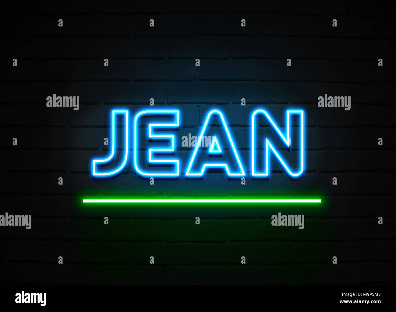 Jean neon sign - Glowing Neon Sign on brickwall wall - 3D rendered ...
