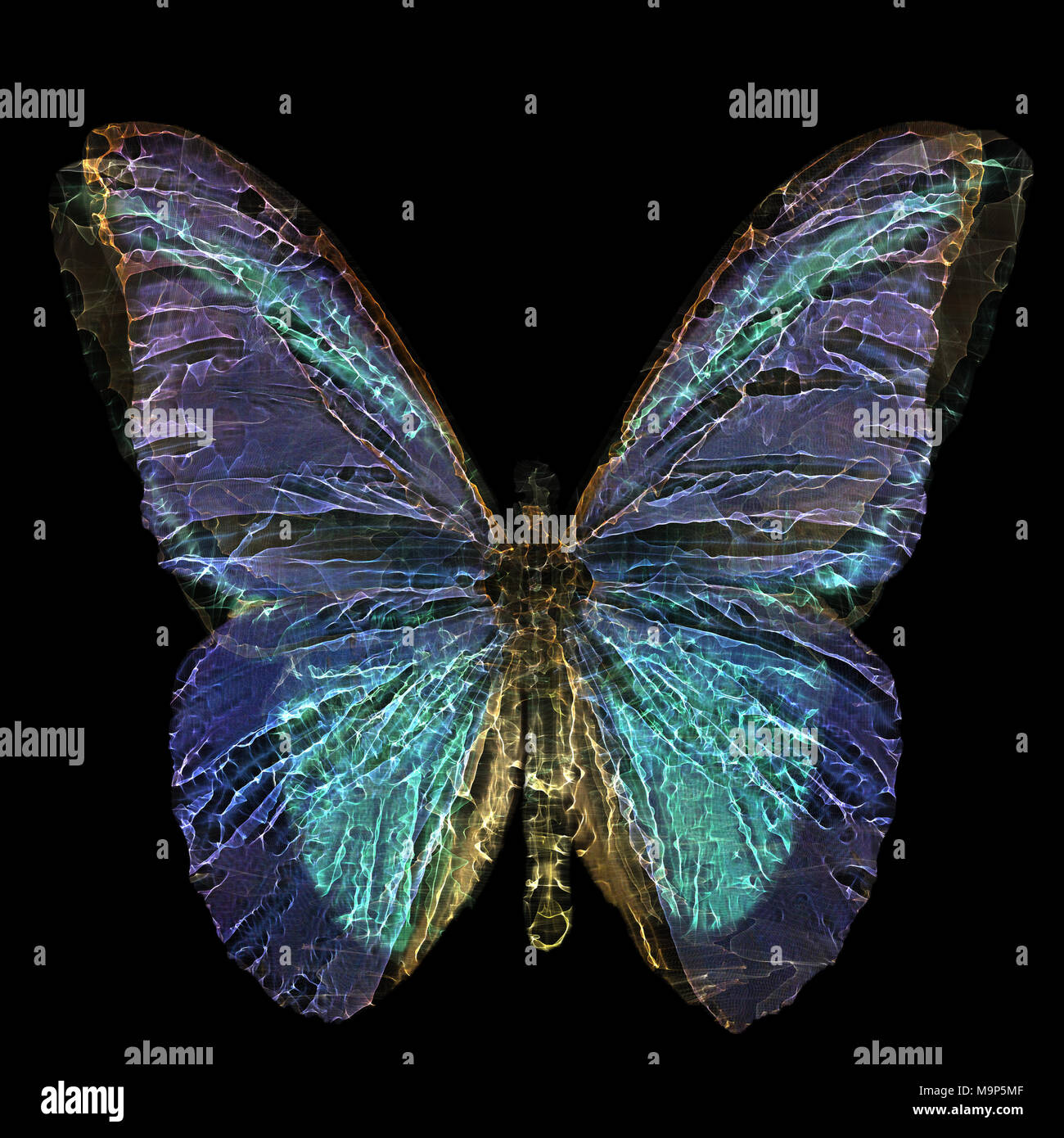 Abstract digital background, butterfly made of particles, lines and ...