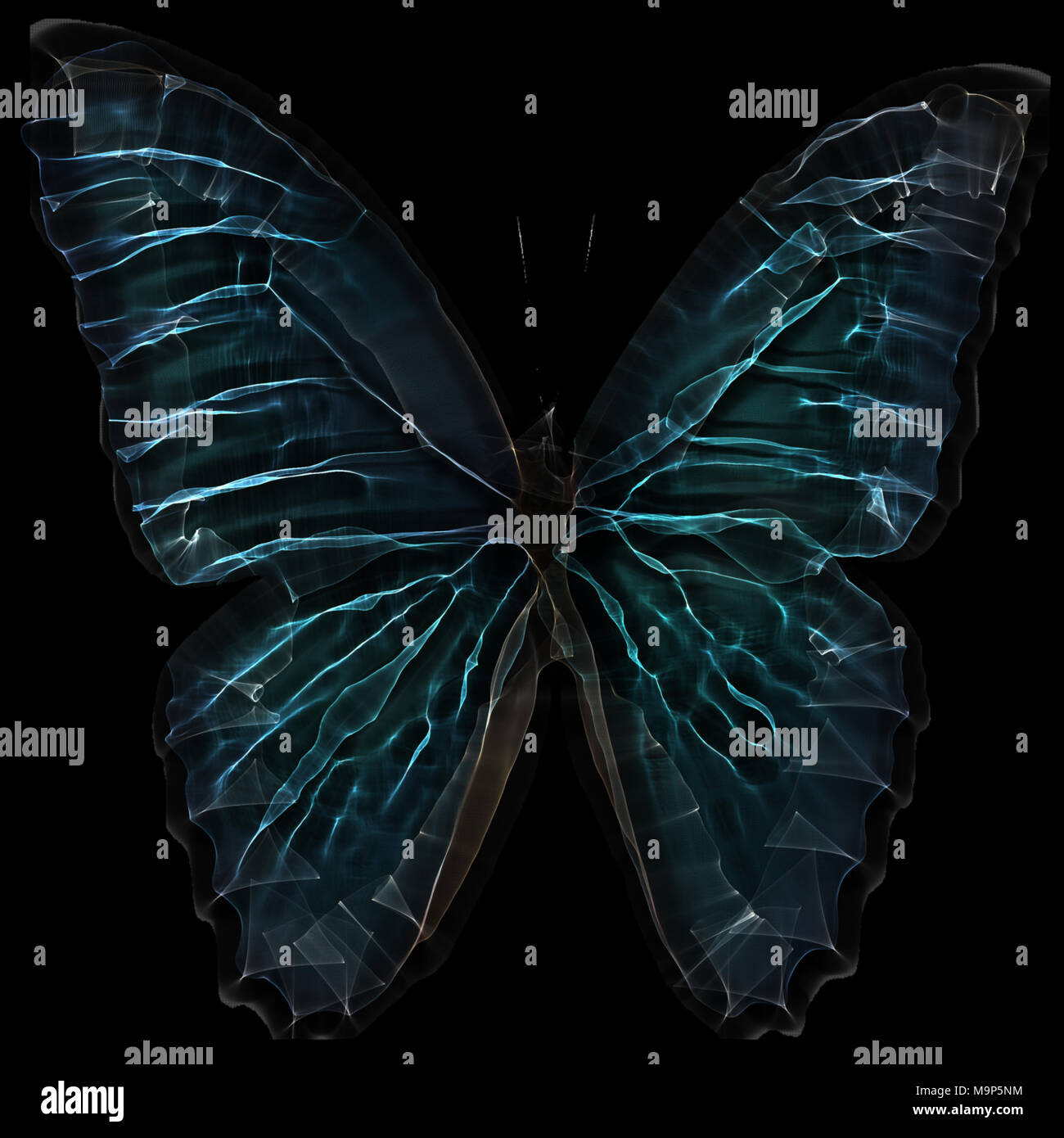 Abstract digital background, butterfly made of particles, lines and ...