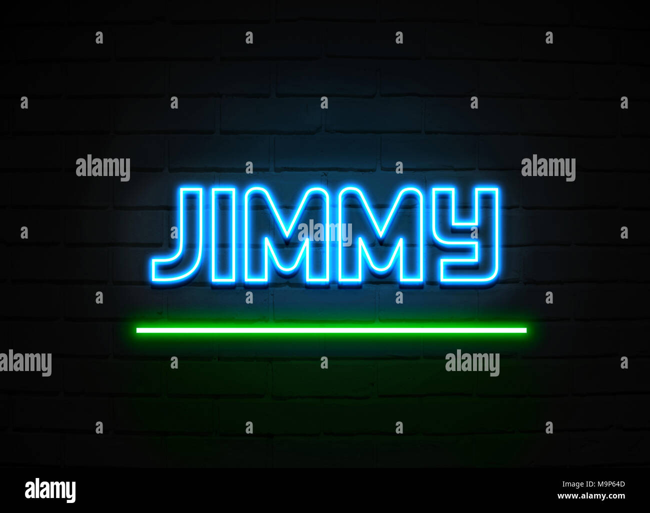 Jimmy neon sign - Glowing Neon Sign on brickwall wall - 3D rendered ...