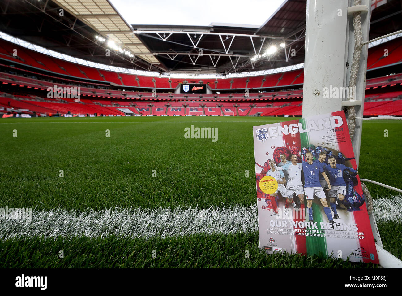A view of a match programme in the empty ground before the ...
