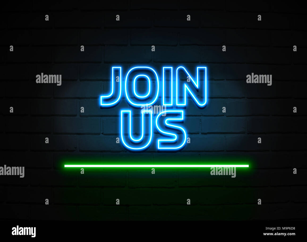 Join Us Now neon sign - Glowing Neon Sign on brickwall wall - 3D ...