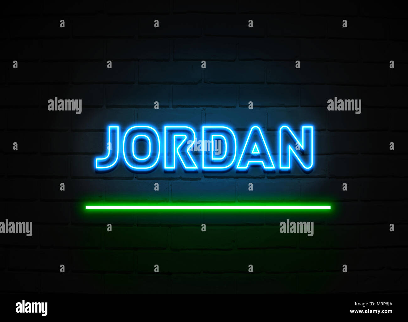 Jordan neon sign - Glowing Neon Sign on brickwall wall - 3D rendered ...
