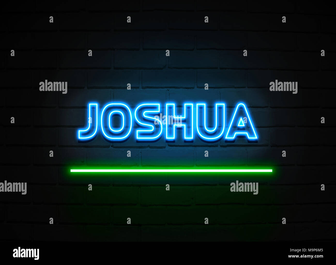 Joshua neon sign - Glowing Neon Sign on brickwall wall - 3D rendered ...