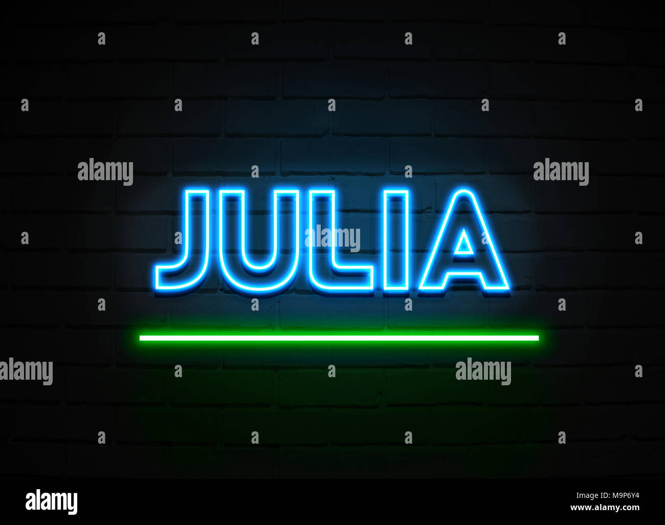 Julia neon sign - Glowing Neon Sign on brickwall wall - 3D rendered ...