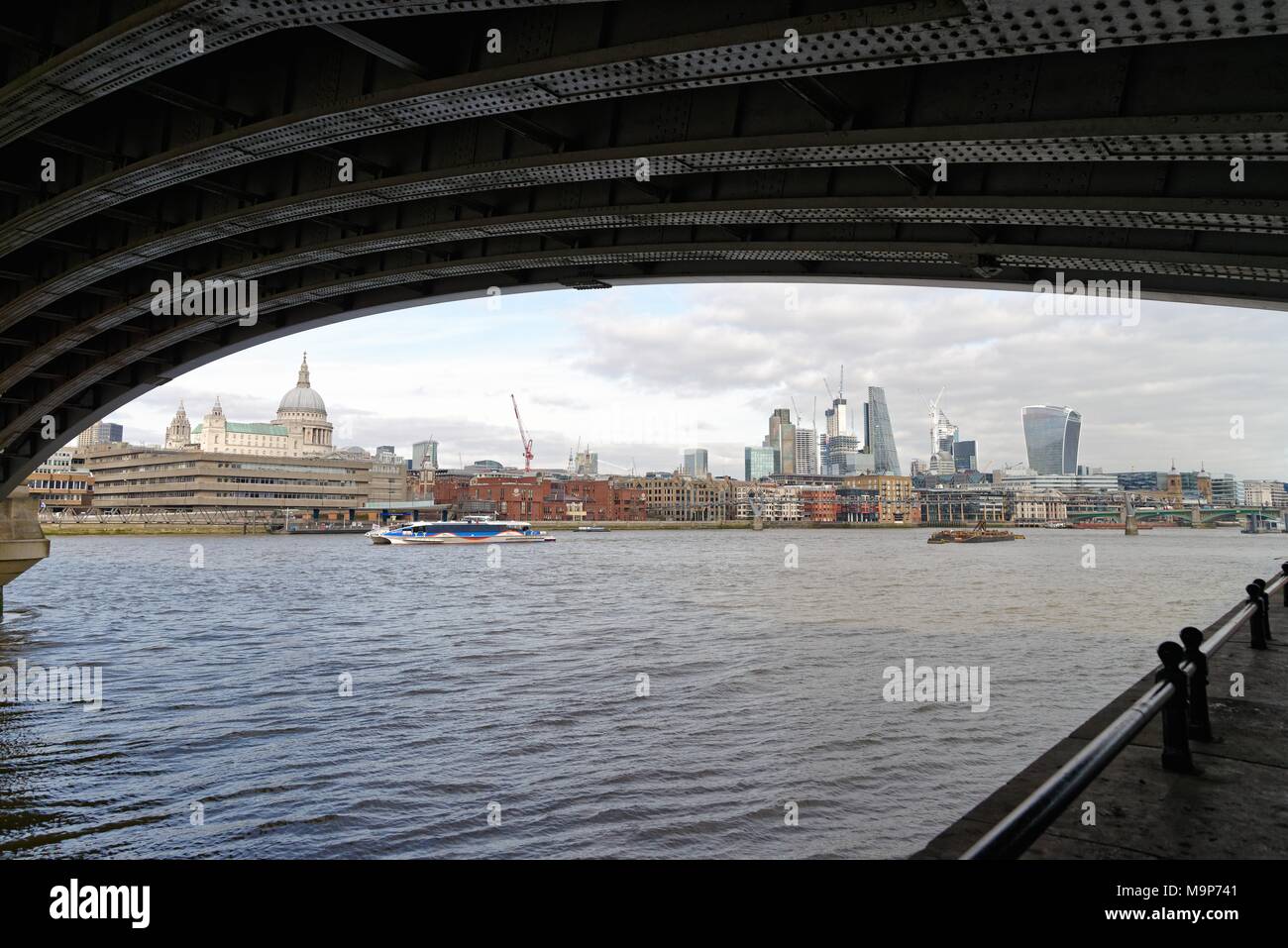 Skyline of the City of London showing ongoing construction projects and ...