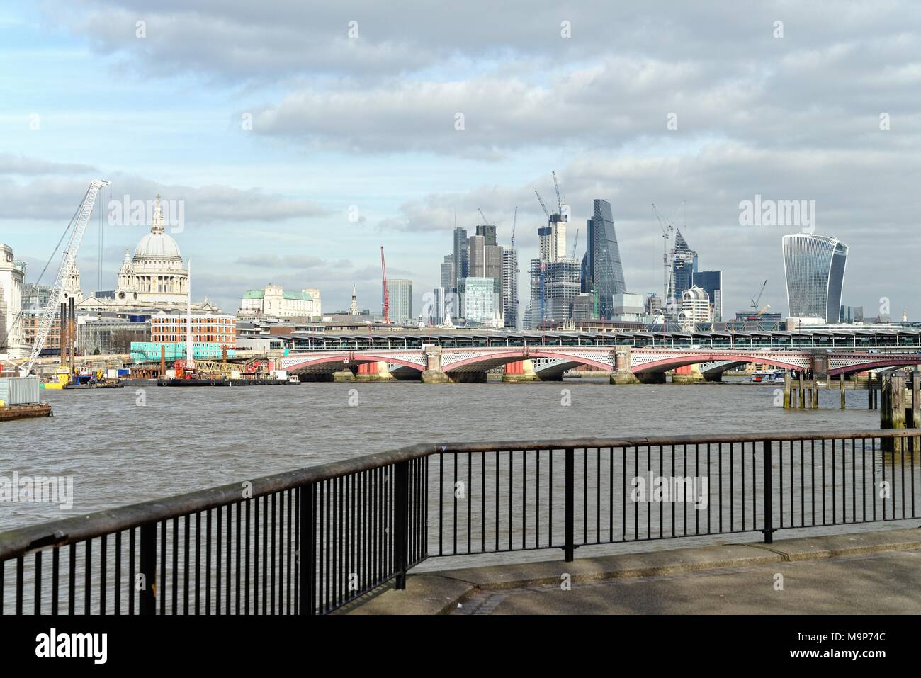 Skyline of the City of London showing ongoing construction projects and ...