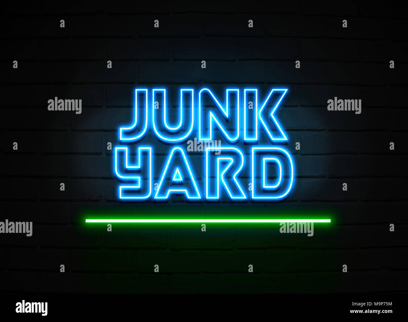 Junk Yard neon sign - Glowing Neon Sign on brickwall wall - 3D rendered ...