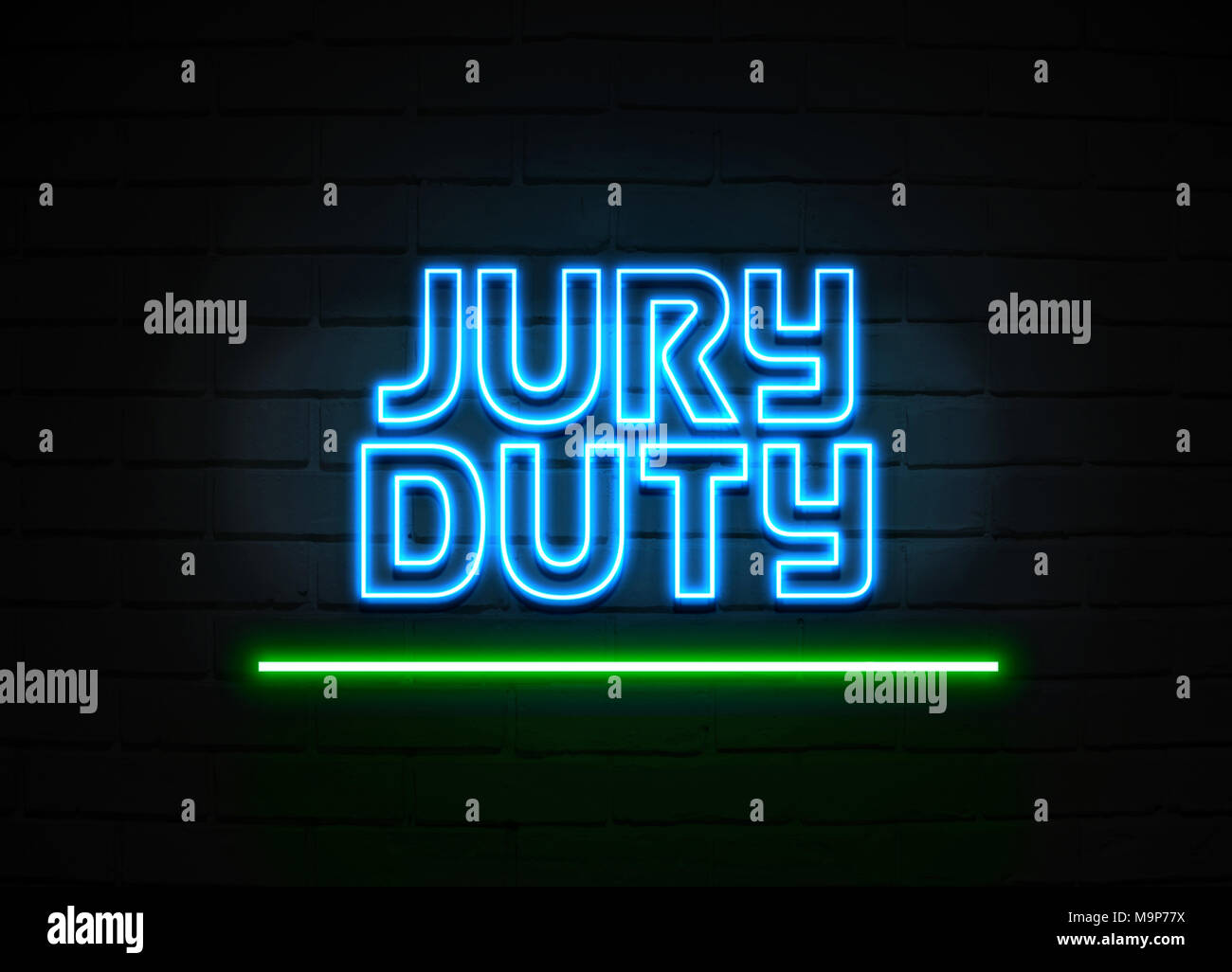 Jury Duty neon sign - Glowing Neon Sign on brickwall wall - 3D rendered ...