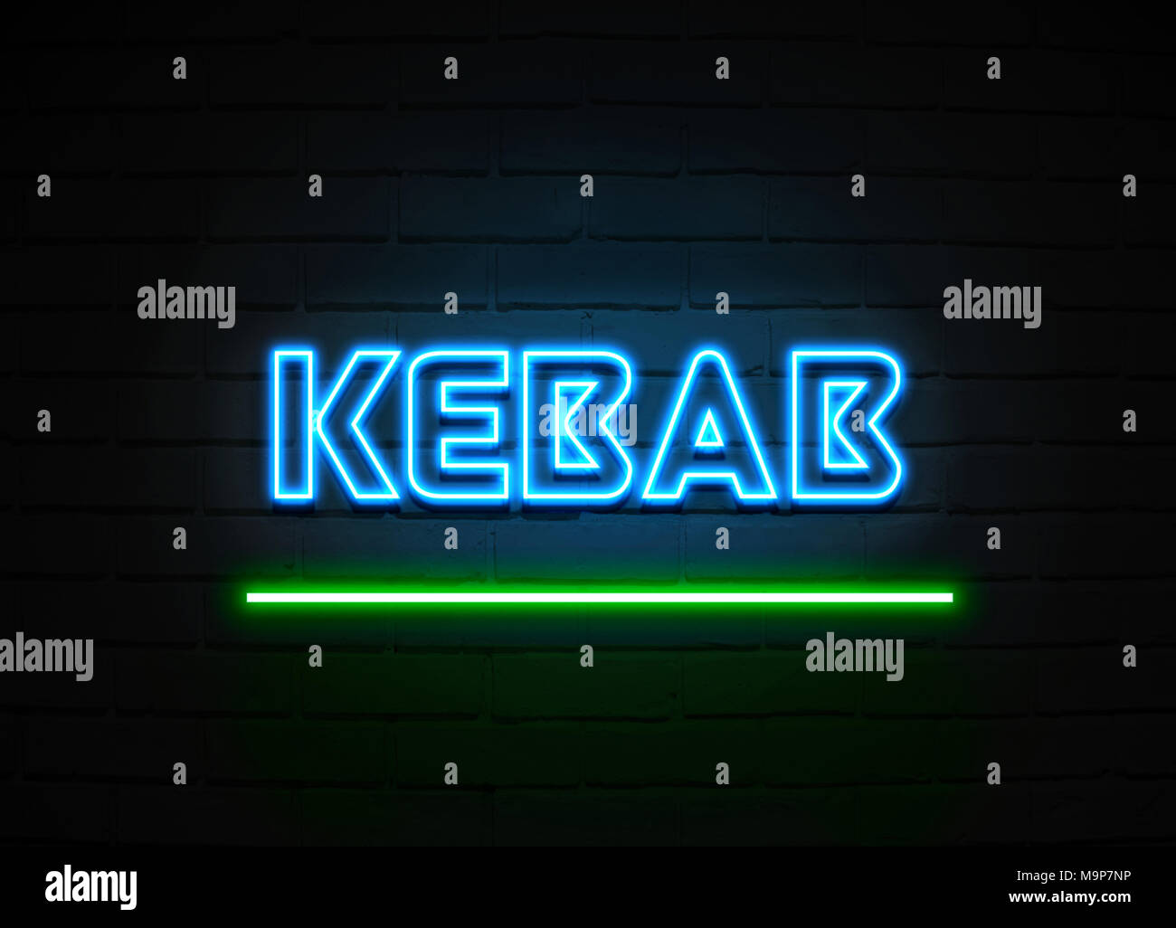 Kebab neon sign - Glowing Neon Sign on brickwall wall - 3D rendered ...
