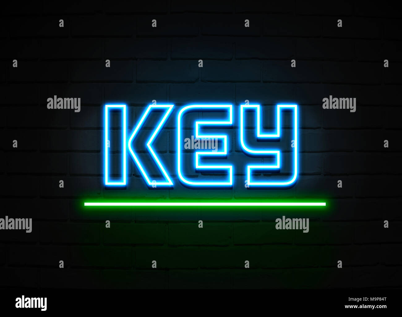 Key neon sign - Glowing Neon Sign on brickwall wall - 3D rendered ...