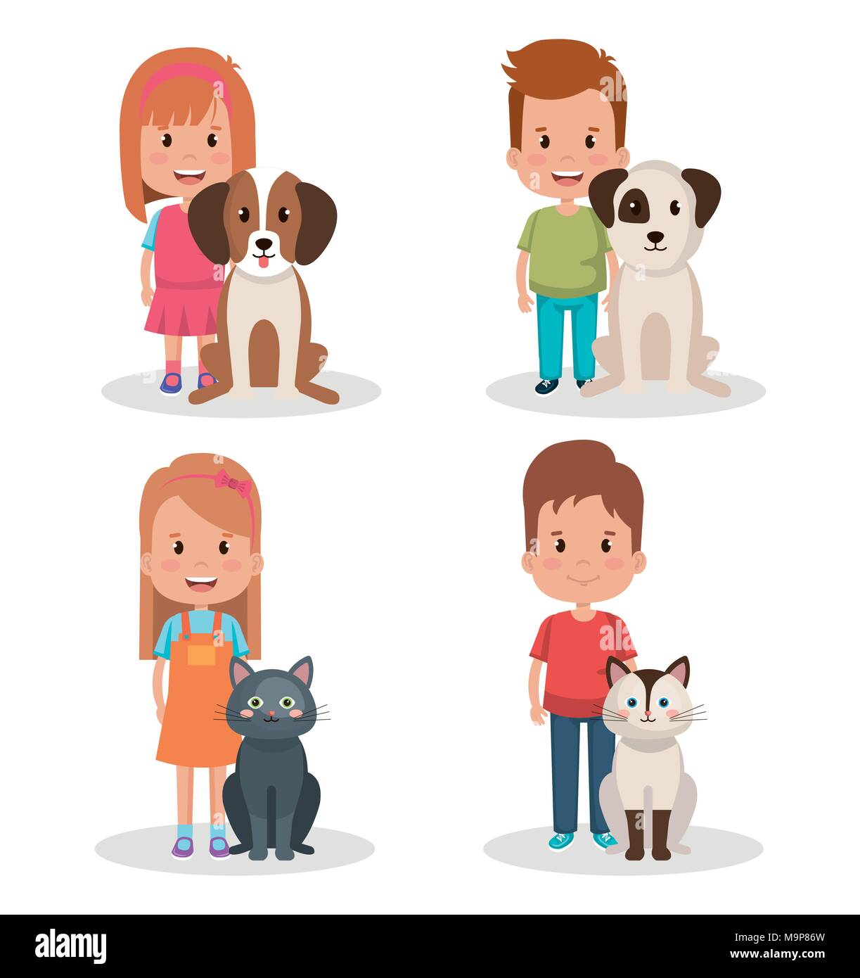 group of kids with pets little characters Stock Vector Image & Art - Alamy