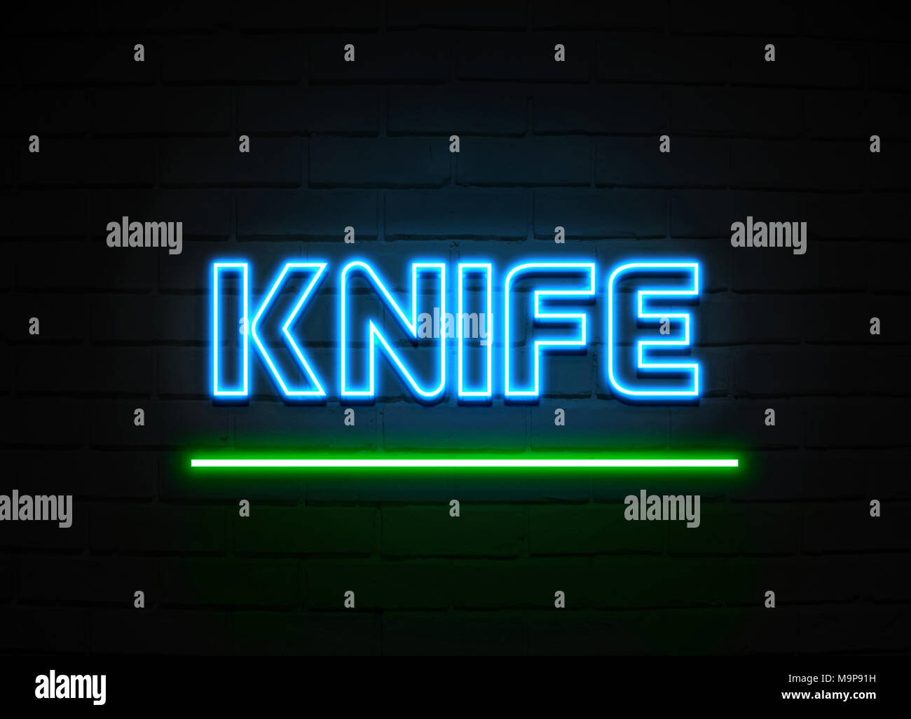 Knife neon sign - Glowing Neon Sign on brickwall wall - 3D rendered ...
