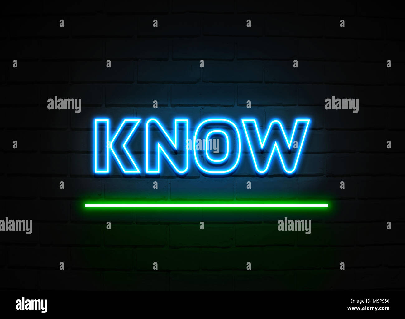 Know neon sign - Glowing Neon Sign on brickwall wall - 3D rendered ...
