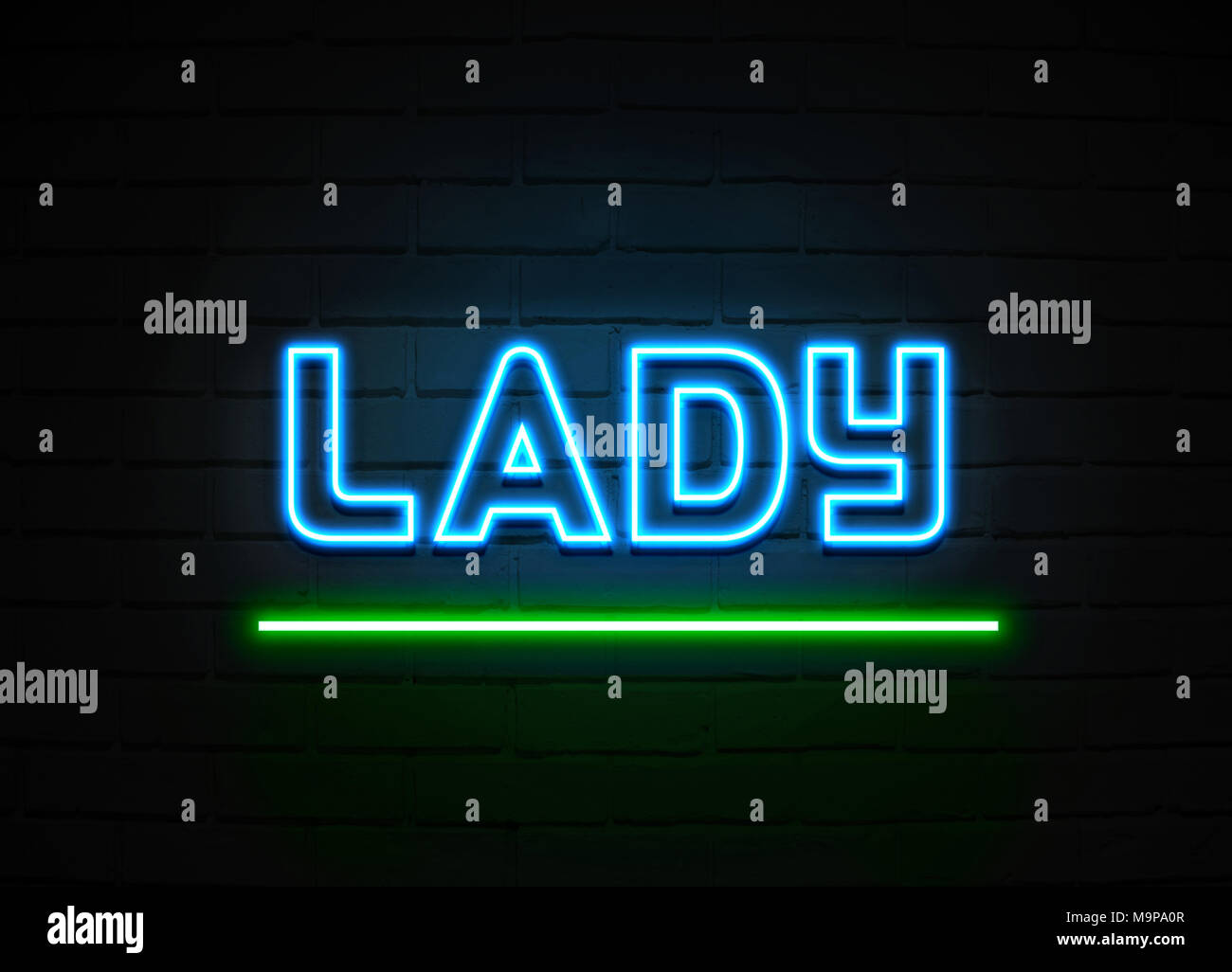 Lady neon sign - Glowing Neon Sign on brickwall wall - 3D rendered ...