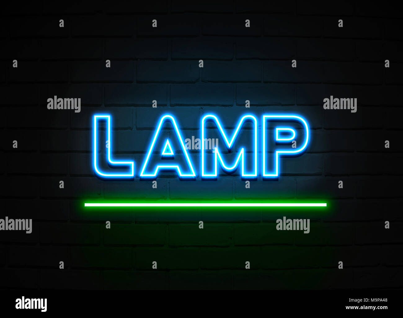 Lamp neon sign - Glowing Neon Sign on brickwall wall - 3D rendered ...