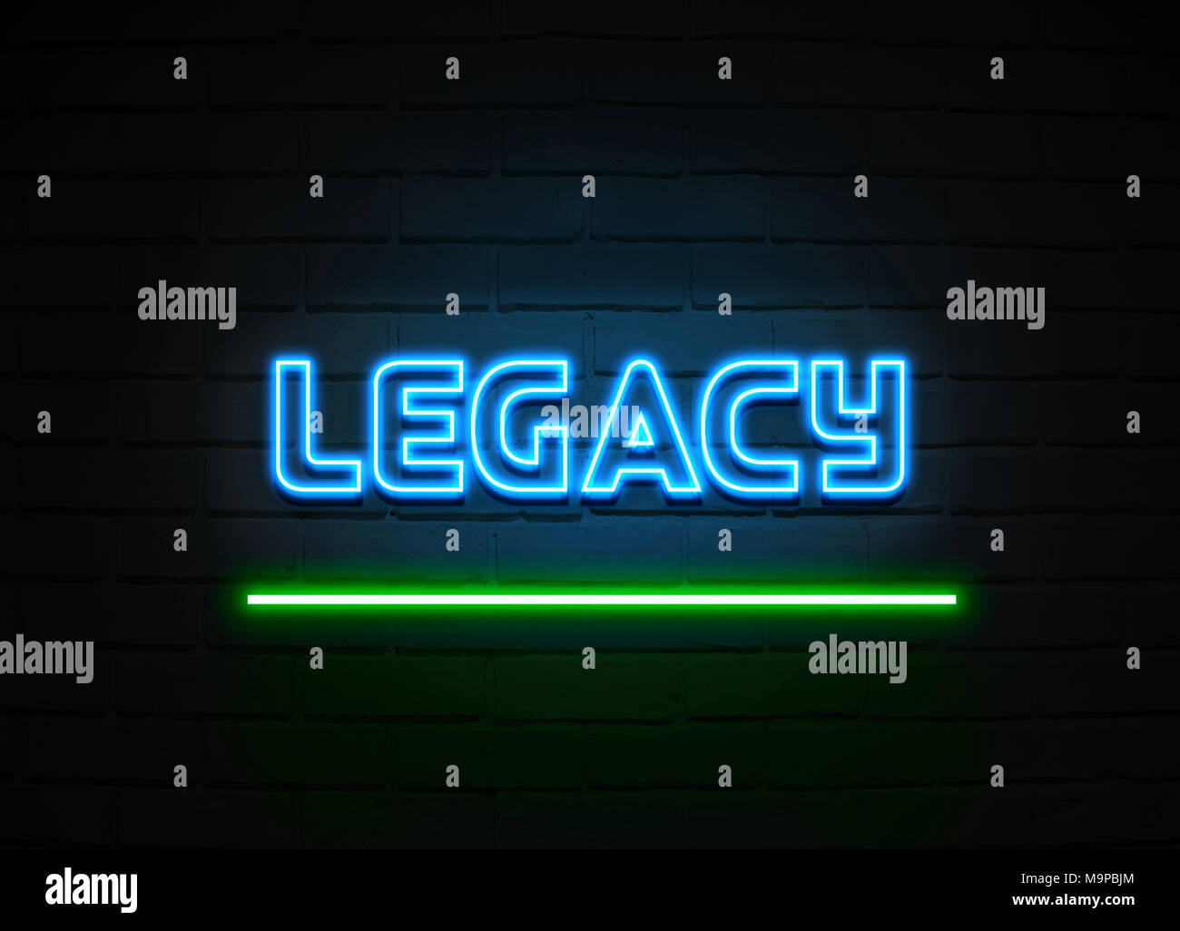Legacy neon sign - Glowing Neon Sign on brickwall wall - 3D rendered ...