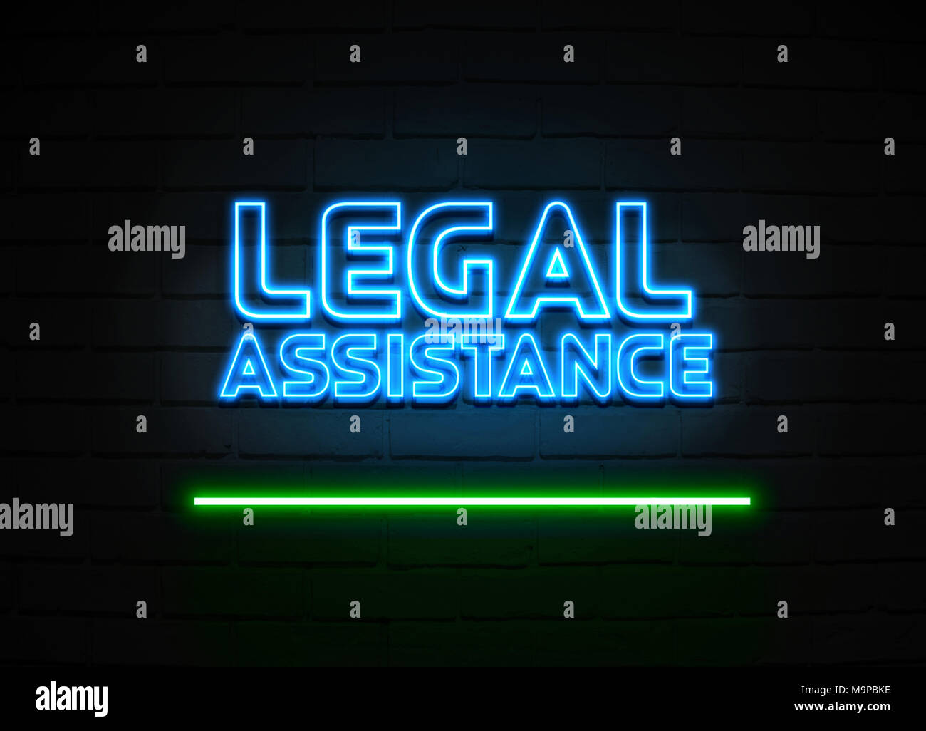Legal Assistance neon sign - Glowing Neon Sign on brickwall wall - 3D ...