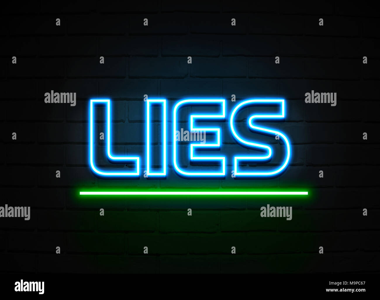 Lies neon sign - Glowing Neon Sign on brickwall wall - 3D rendered ...
