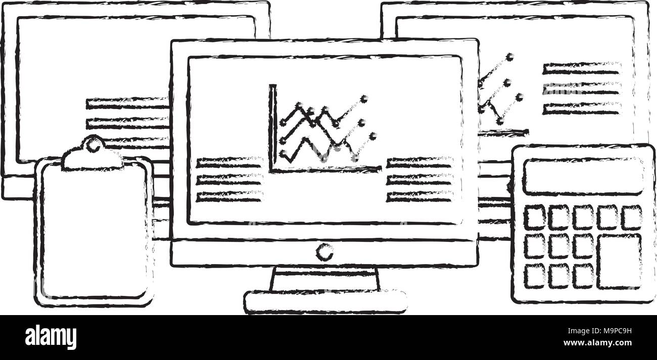 technology business clipboard calculator statistics graphs Stock Vector ...