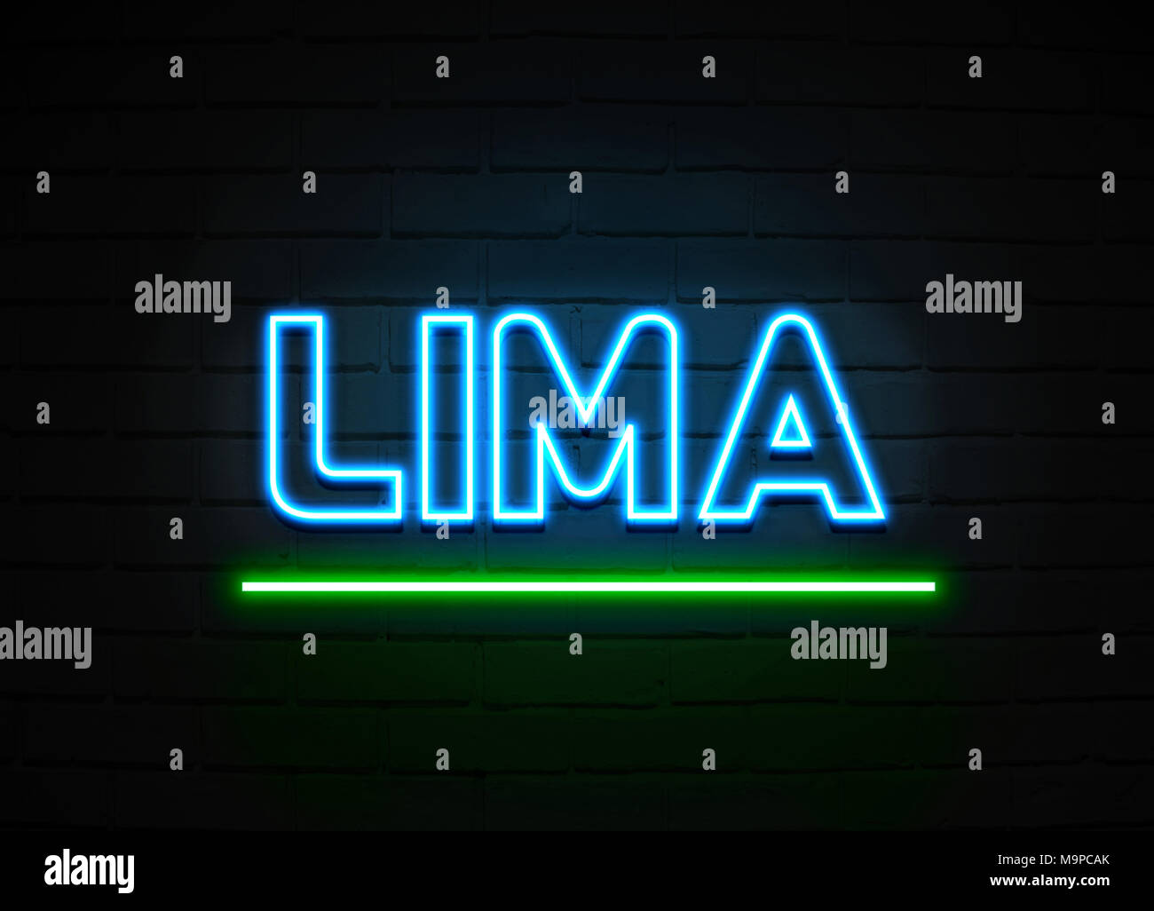 Lima neon sign - Glowing Neon Sign on brickwall wall - 3D rendered ...