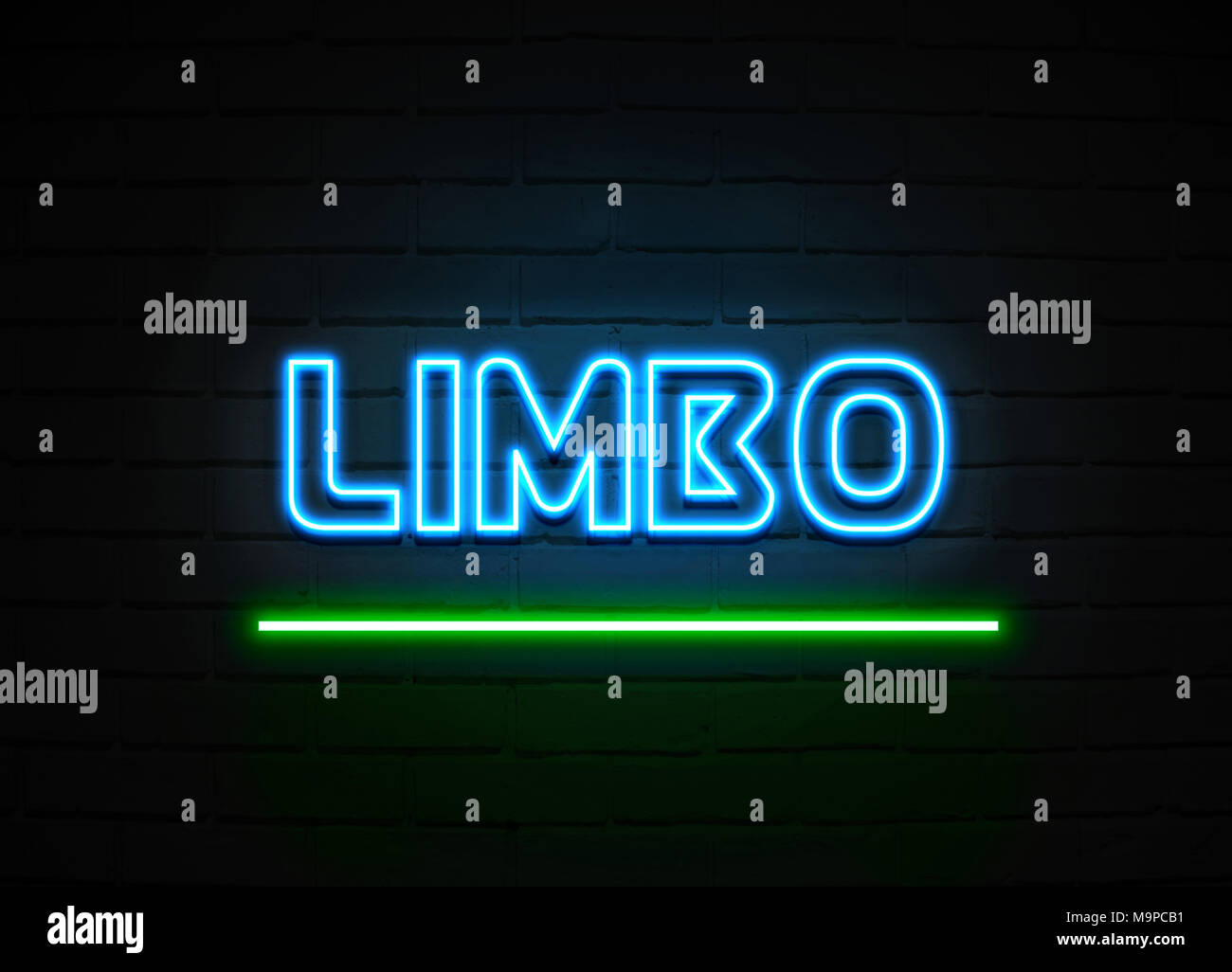 Limbo neon sign - Glowing Neon Sign on brickwall wall - 3D rendered ...