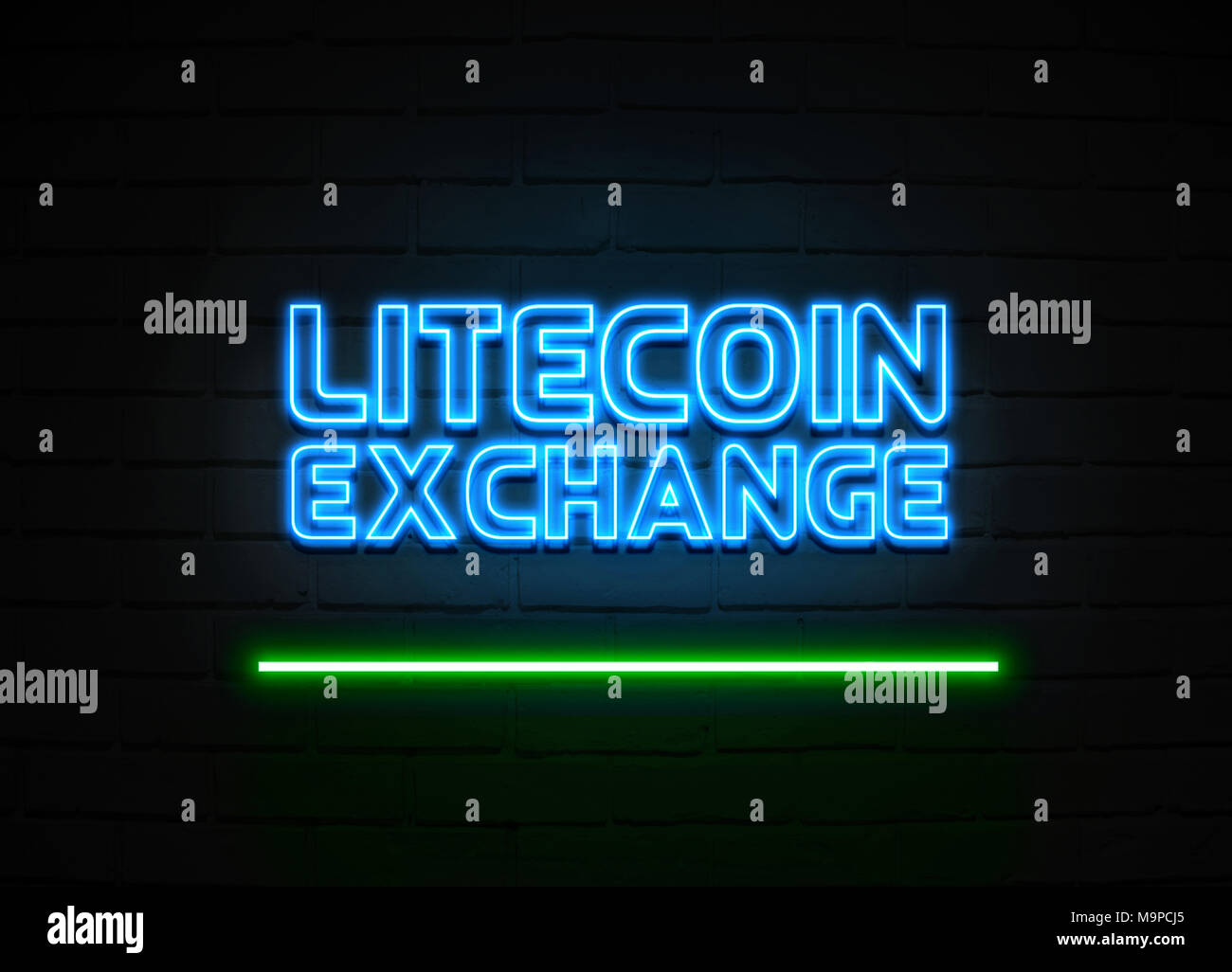 Litecoin Exchange neon sign - Glowing Neon Sign on brickwall wall - 3D ...