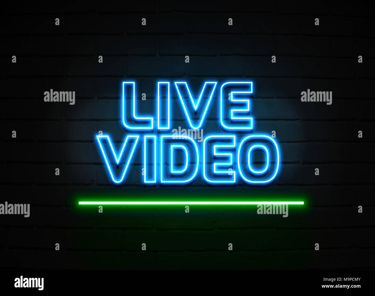Live Video neon sign - Glowing Neon Sign on brickwall wall - 3D ...