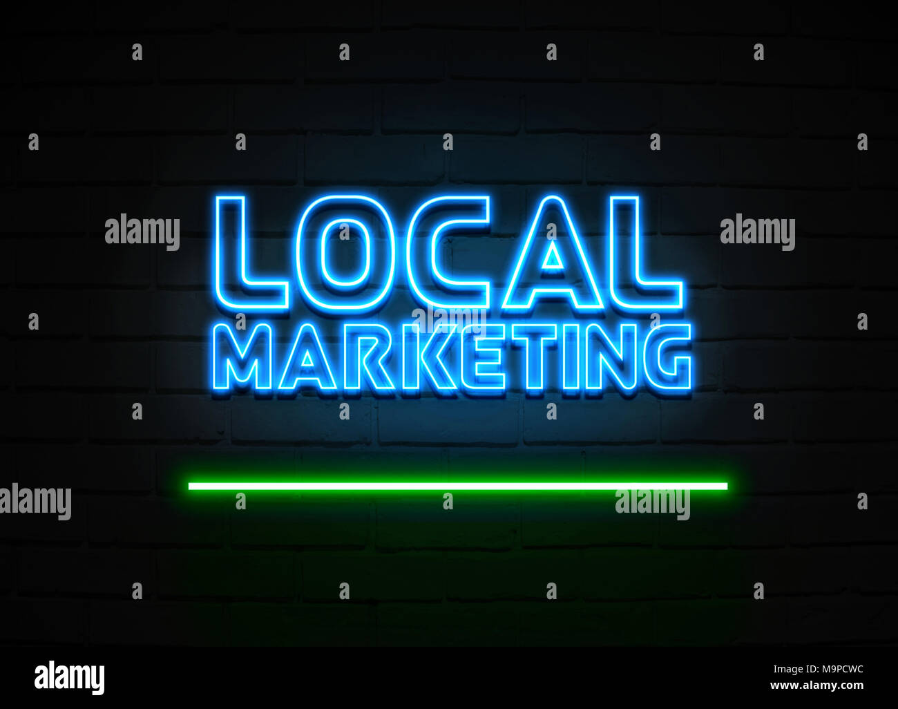 Local Marketing neon sign - Glowing Neon Sign on brickwall wall - 3D ...