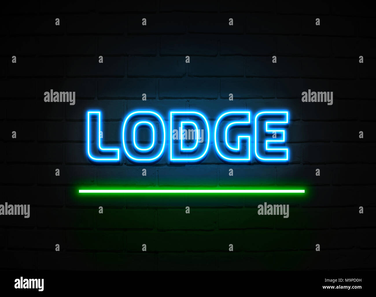 Lodge neon sign - Glowing Neon Sign on brickwall wall - 3D rendered ...