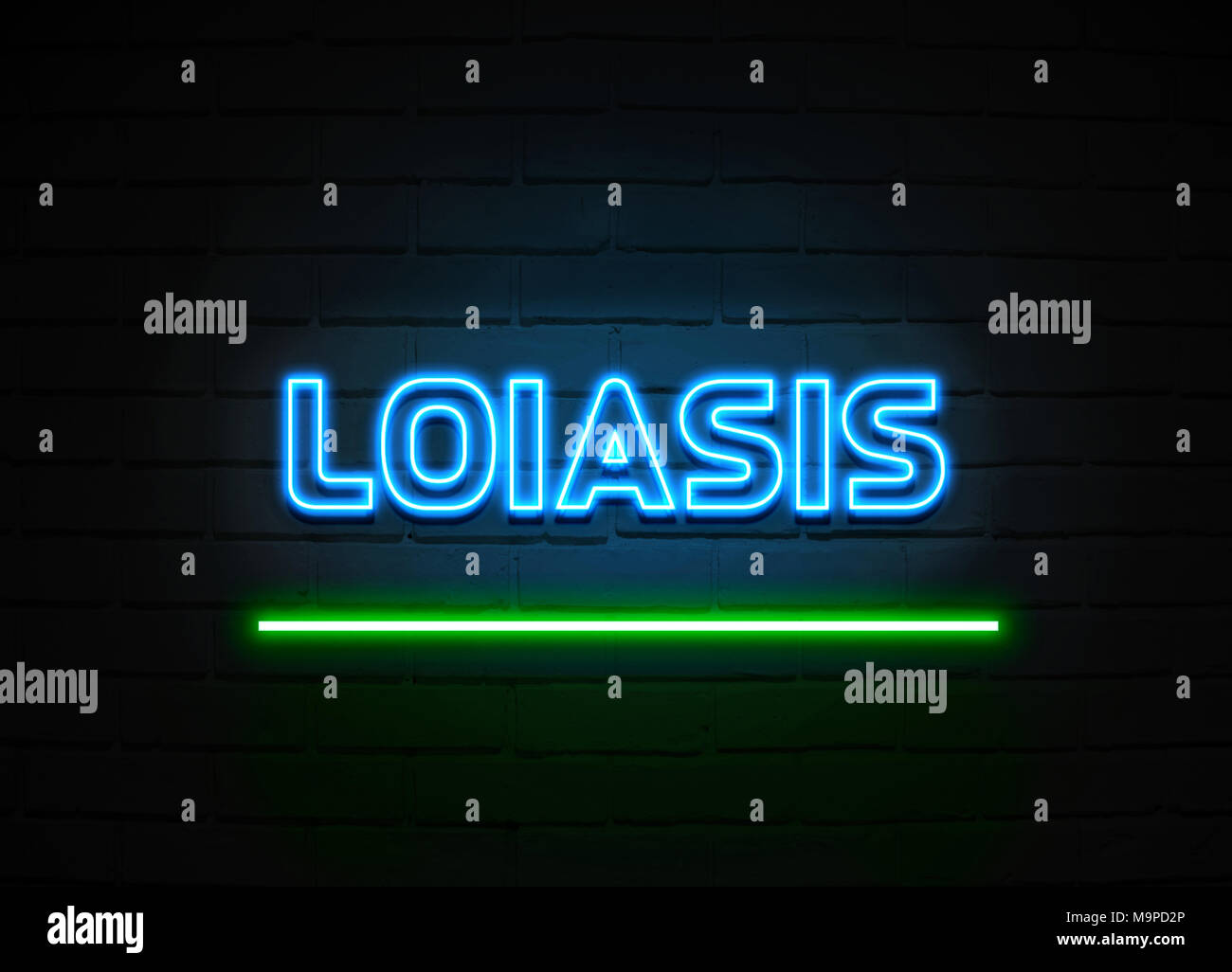 Loiasis neon sign - Glowing Neon Sign on brickwall wall - 3D rendered ...